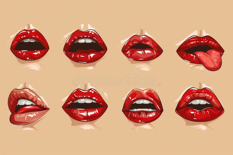 Array of Red Lips Showing Various Expressions Stock Image - Image of ...