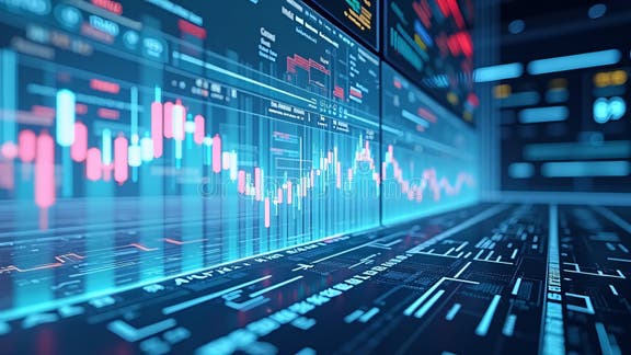 Multiple Financial Charts and Digital Data Displays Stock Illustration ...