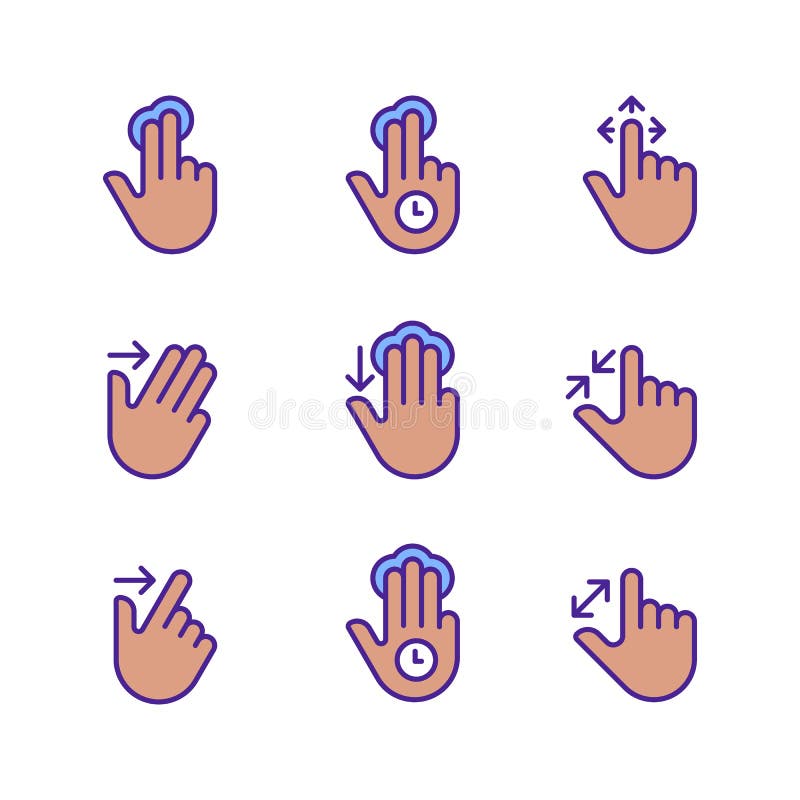 Multiple Fingers Gestures Pixel Perfect RGB Color Icons Set Stock ... Multiple Fingers Gestures Pixel Perfect RGB Color Icons Set Stock ...