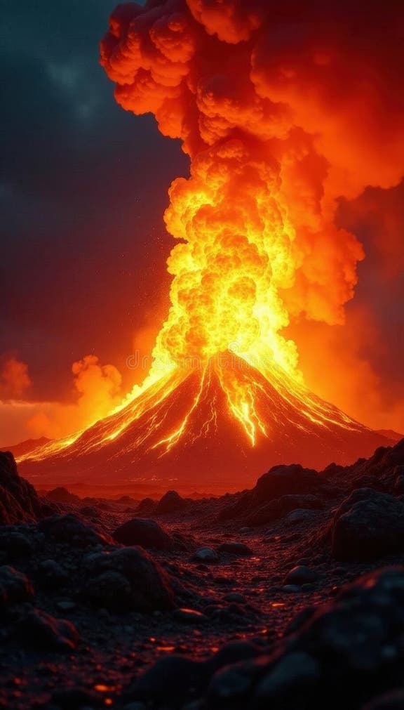 Multiple Fire Jets Erupt, Creating a Fiery Wall , Night Scene, Powerful ...