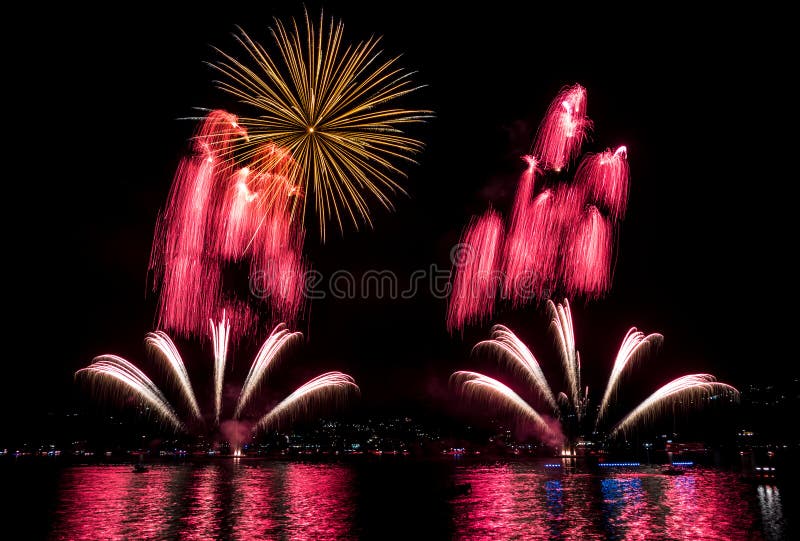 Multiple fireworks stock photo. Image of happy, pink - 57990190