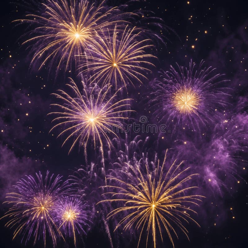 Golden and Violet Fireworks Light Up the Night Sky on New Year S Eve ...