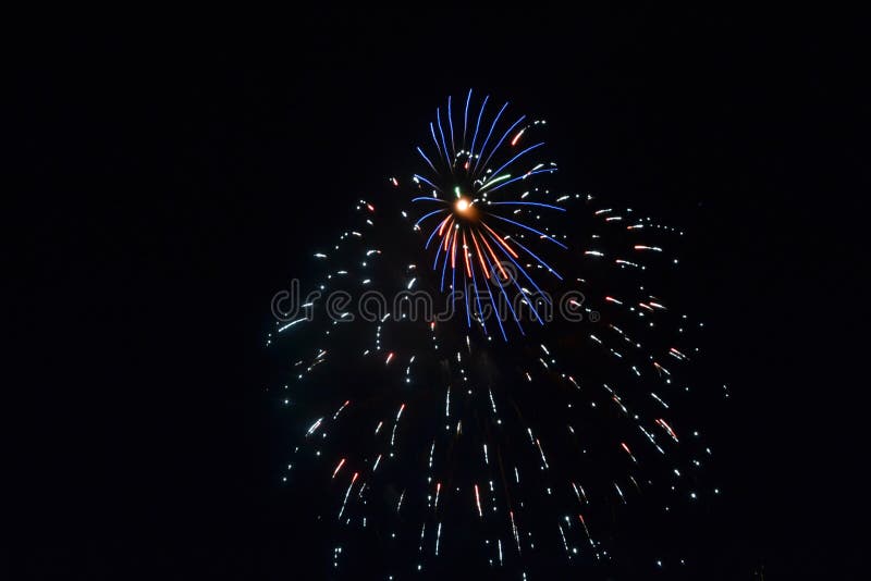 Multiple Fireworks Exploding in a Dance of Light Bright Blue Streaks ...