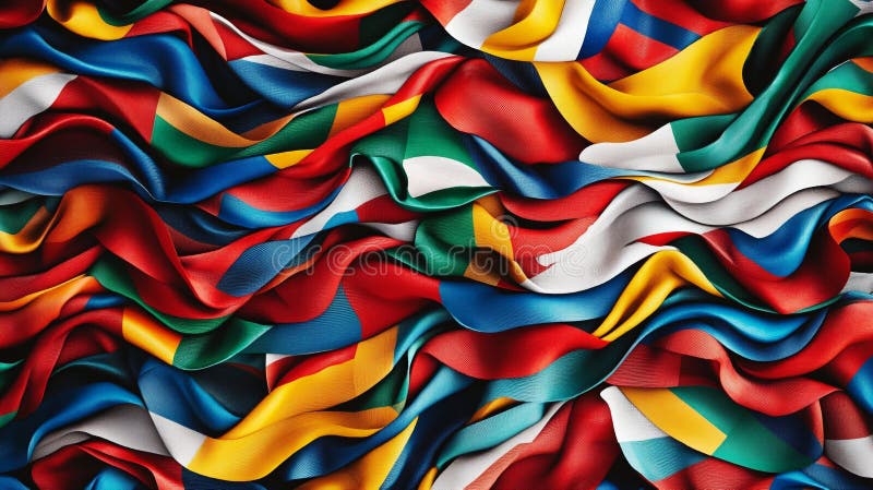 Colorful Display of International Flags in a Vibrant Wave-like Pattern ...