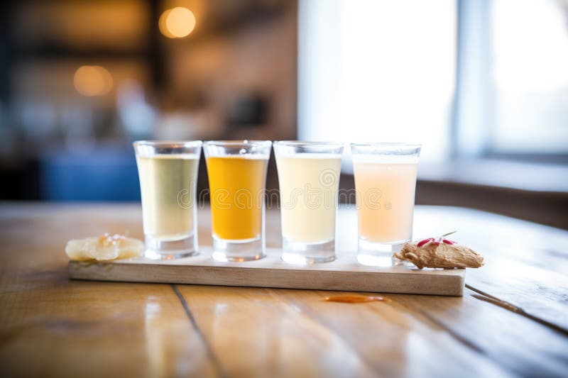 Multiple Flavors of Kombucha in Flight Sampler Stock Image - Image of ...