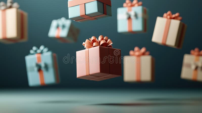 Multiple Floating Gift Boxes Wrapped in Soft Pastel Shades of Peach ...