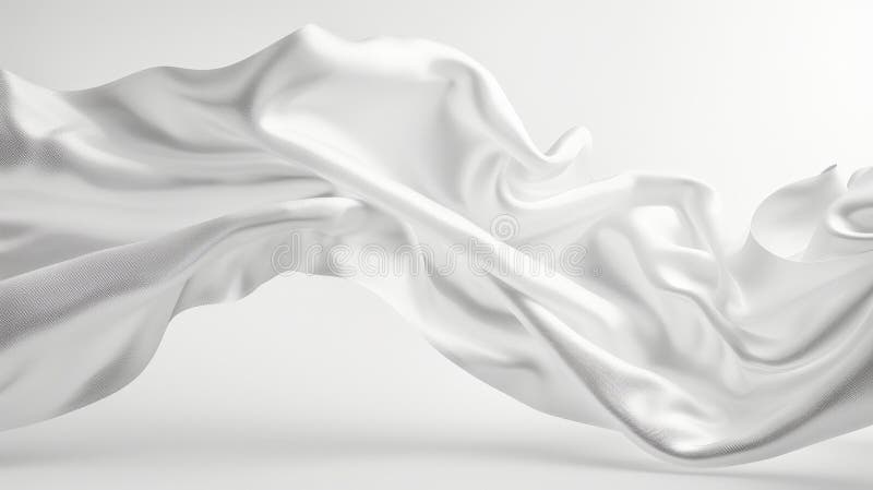 Multiple Flowing Pieces of White Silk Satin Cloth Elegantly Drift ...