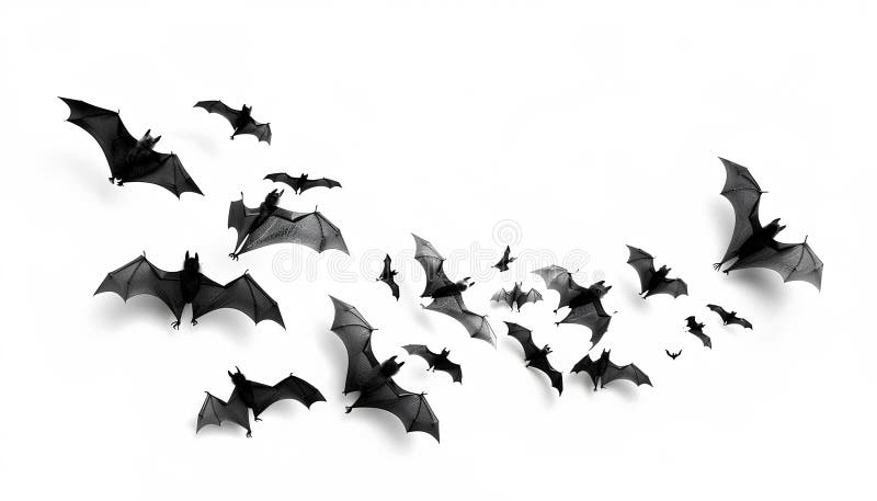 Multiple Flying Bats in Motion Isolated on White Background Stock ...