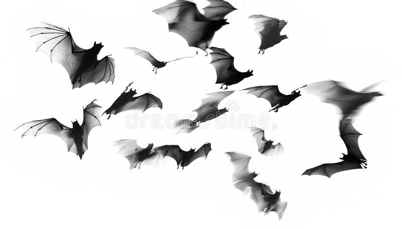 Multiple Flying Bats in Motion Isolated on White Background Stock Photo ...