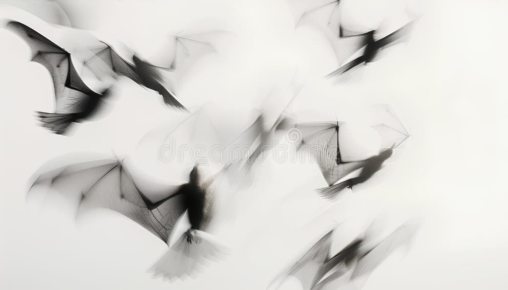 Multiple Flying Bats in Motion Isolated on White Background Stock Image ...