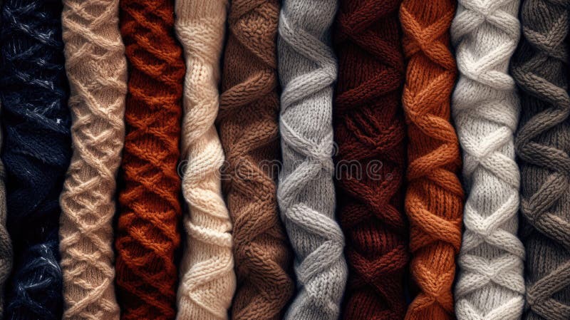 Multiple Folded Knitted Wool Sweaters in Various Earthy Tones To Form a ...