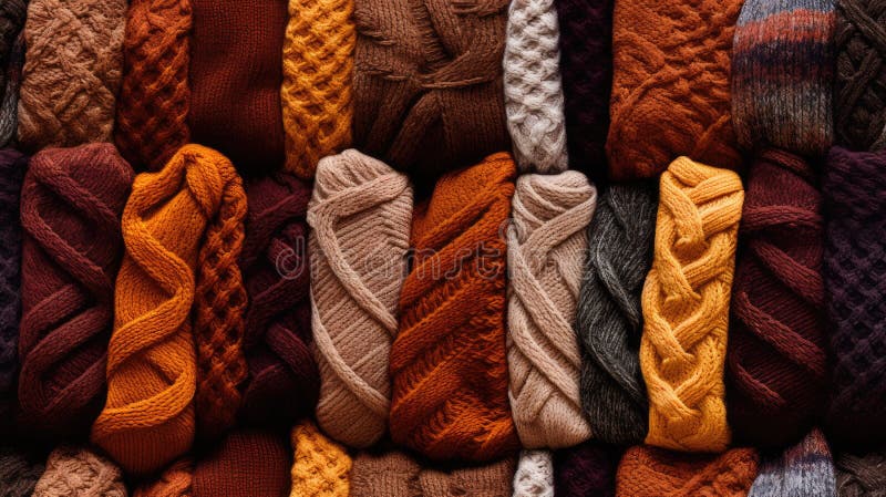 Multiple Folded Knitted Wool Sweaters in Various Earthy Tones To Form a ...
