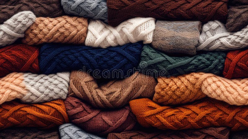 Multiple Folded Knitted Wool Sweaters in Various Earthy Tones To Form a ...