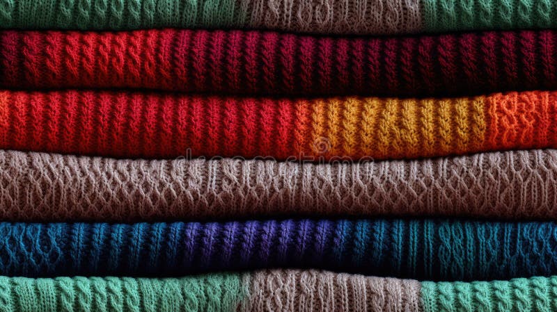 Multiple Folded Knitted Wool Sweaters in Various Earthy Tones To Form a ...