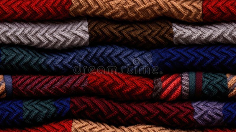 Multiple Folded Knitted Wool Sweaters in Various Earthy Tones To Form a ...