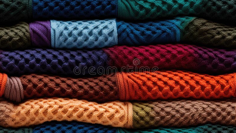 Multiple Folded Knitted Wool Sweaters in Various Earthy Tones To Form a ...