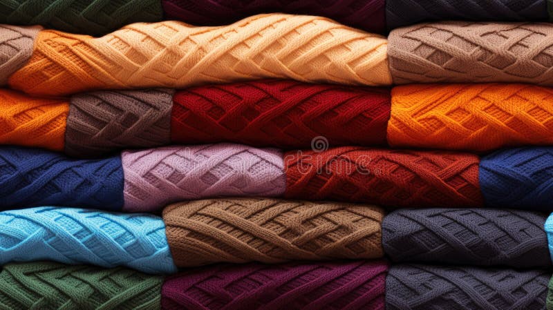 Multiple Folded Knitted Wool Sweaters in Various Earthy Tones To Form a ...