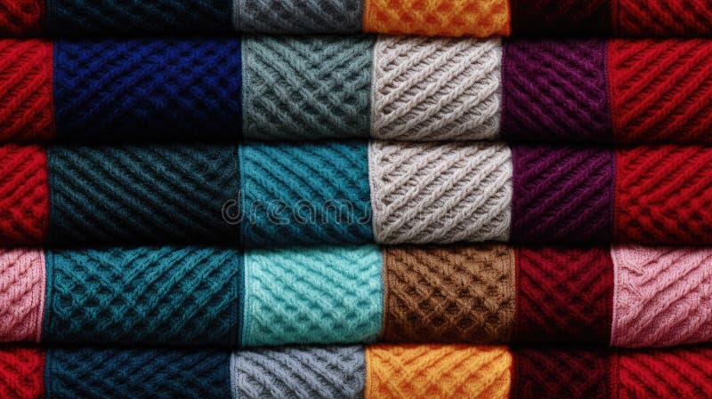 Multiple Folded Knitted Wool Sweaters in Various Earthy Tones To Form a ...