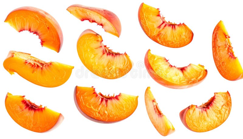 Multiple Freeze Dried Peach Slices Gently Drifting with Transparent ...