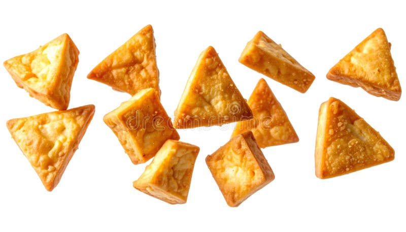 Multiple Fried Tofu Triangles Falling on Transparent Background Stock ...