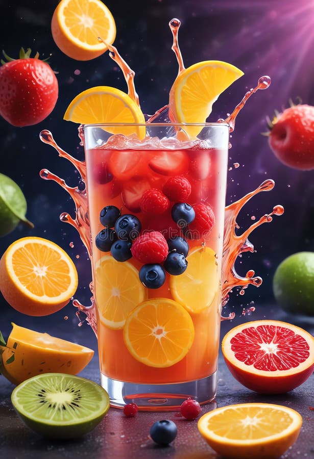 Multiple Fruit Drink with Splash Motion and Vibrant Background for ...