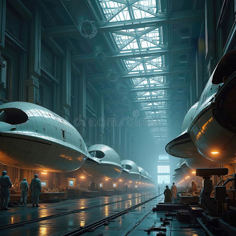 Multiple Futuristic Space Transport Vessels are Displayed in a Large ...