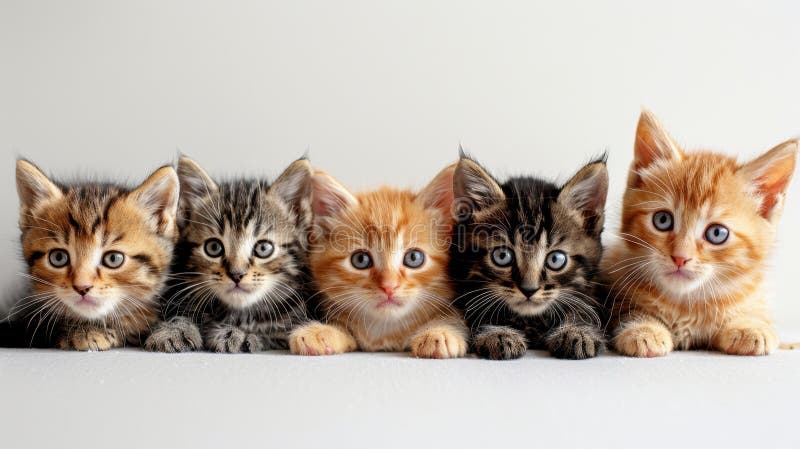 Multiple Ginger Cats Looking at Camera on White Background . a Group of ...