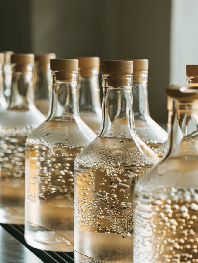 Multiple Glass Bottles with Sparkling Water, Close-up View. Stock Photo ...