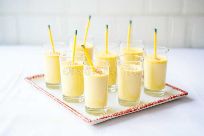 Multiple Glasses of Mango Lassi Lined Up for a Party Served with Short ...