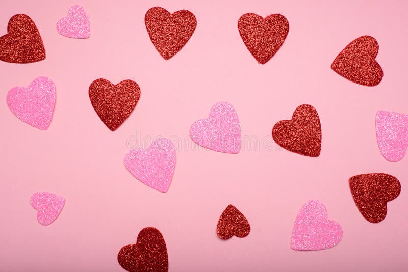 Multiple Glitter Hearts on a Pink Background. Stock Image - Image of ...