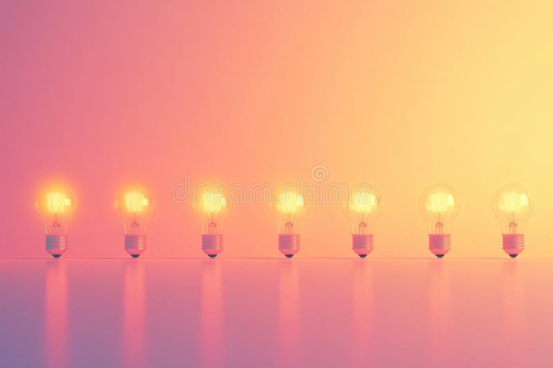 Artistic Arrangement of Glowing Light Bulbs on a Reflective Surface ...