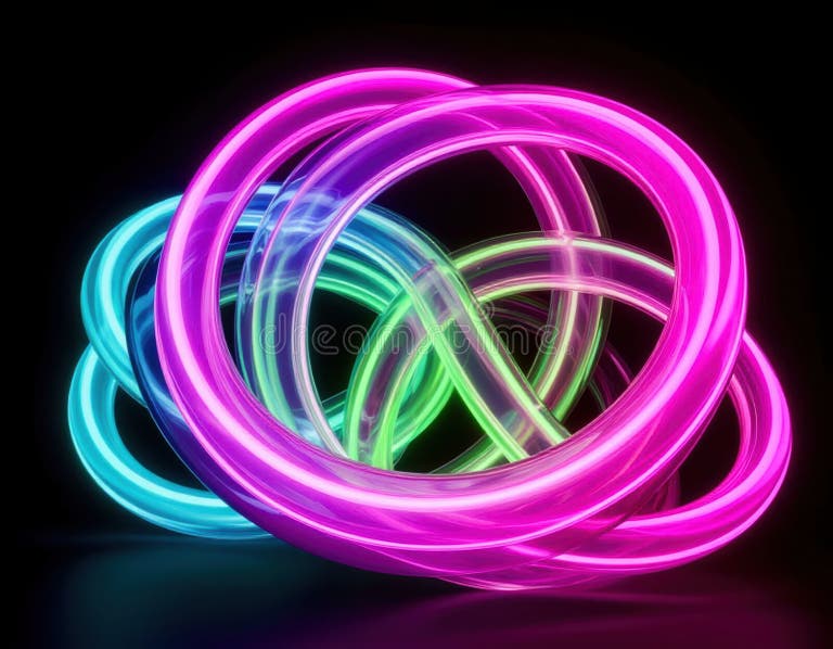 Multiple Glowing Rings Intertwined in a Complex Abstract Formation ...