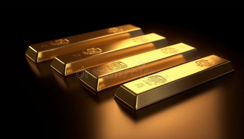 Multiple Gold Bars on Black Background. Generative AI Stock ...