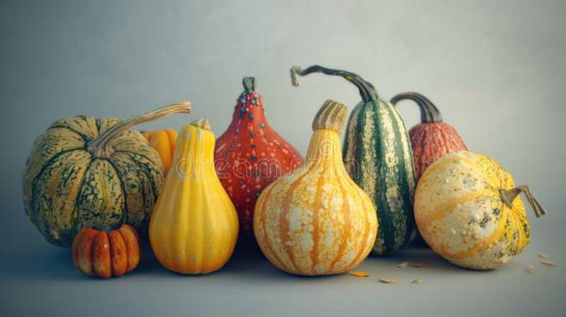 Multiple Gourds of Different Shapes and Sizes Sit Together, Possibly ...