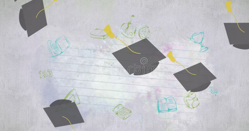 Multiple Graduation Caps Falling Against Mathematical Equations Stock ...