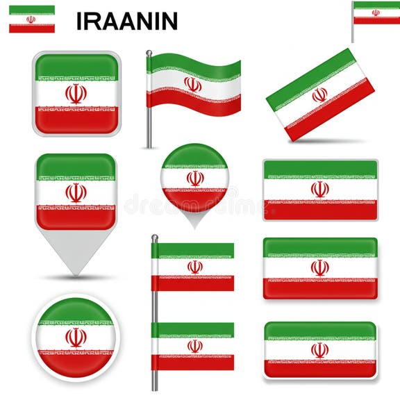 Multiple Graphic Representations of the Iranian Flag, Featuring a ...