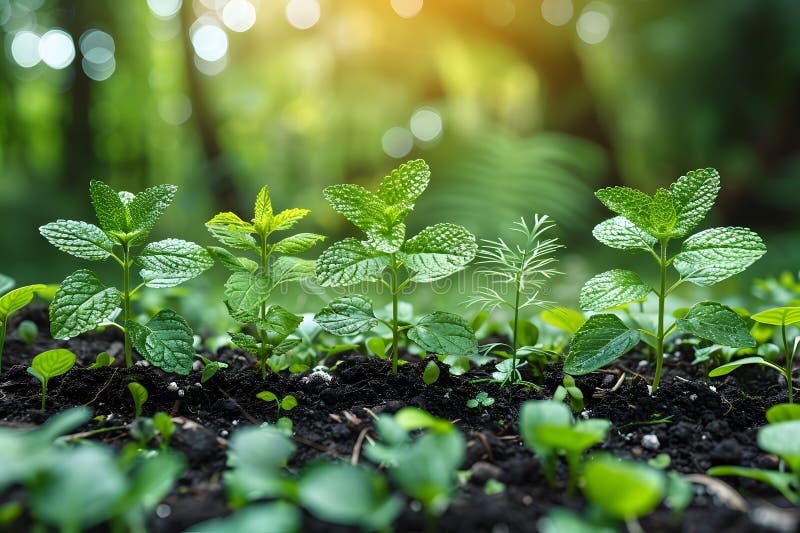 Group of Plants Growing Out of the Ground. Generative AI Stock ...