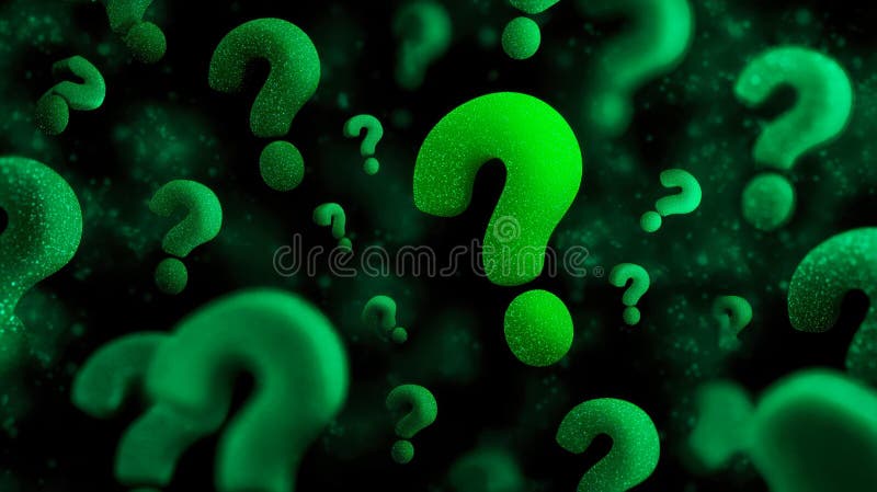 Multiple Green Question Marks Against a Glowing Dark Background Evoke ...