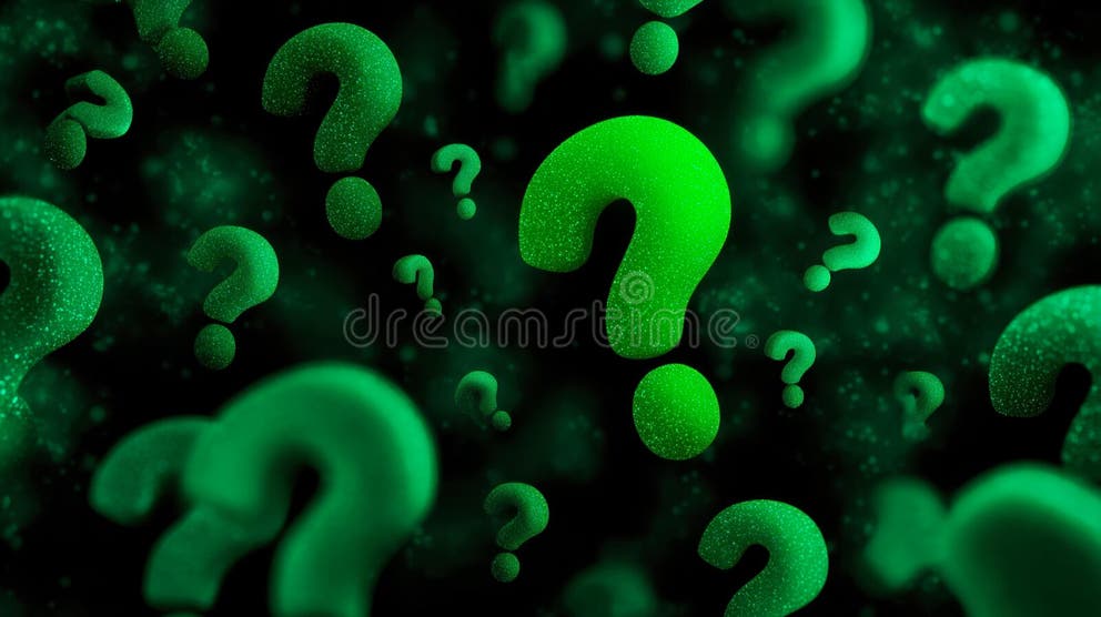 Multiple Green Question Marks Against a Glowing Dark Background Evoke ...