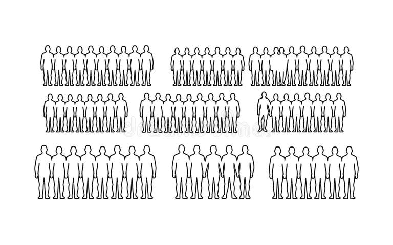 Multiple Groups of Outline Human Figures in Rows People AI-Generated ...