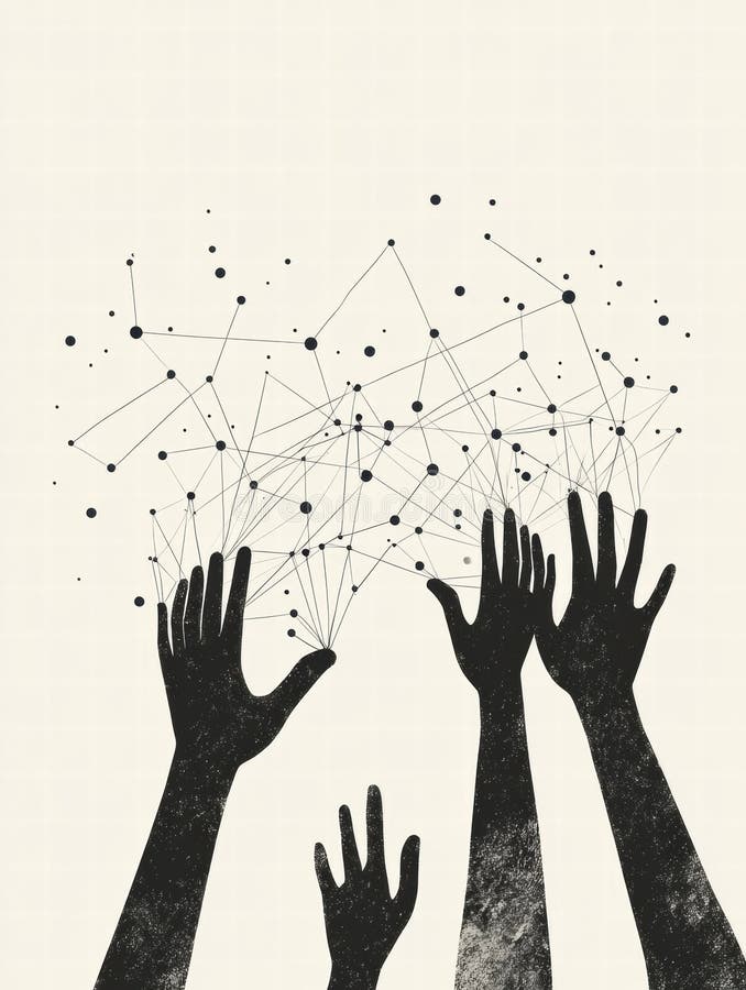 Silhouettes of Hands Reaching Out To Connect with Lines and Dots ...