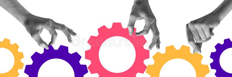 Multiple Hands Adjusting and Positioning Colorful Gears, Symbolizing ...
