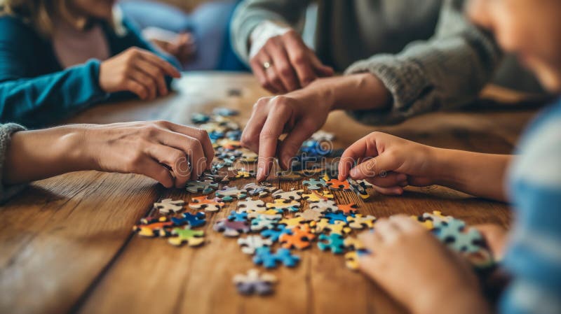 Multiple Hands of Different Ages Collaborate on Assembling a Colorful ... Multiple Hands of Different Ages Collaborate on Assembling a Colorful ...