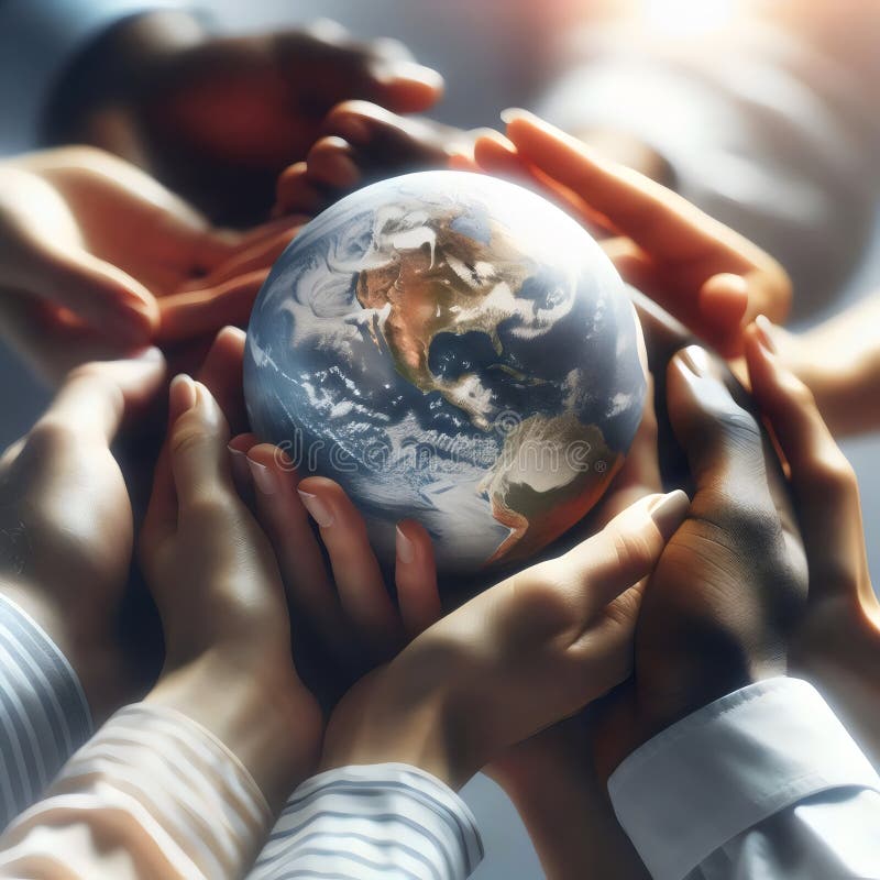 Multiple Hands of Different Skin Tones Hold a Miniature Earth ...