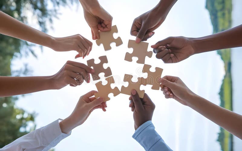 Multiple Hands of Different Skin Tones Hold Puzzle Pieces, Connecting ...