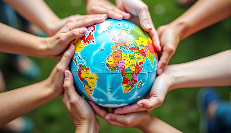 Multiple Hands from Diverse Individuals Coming Together To Hold a Globe ...