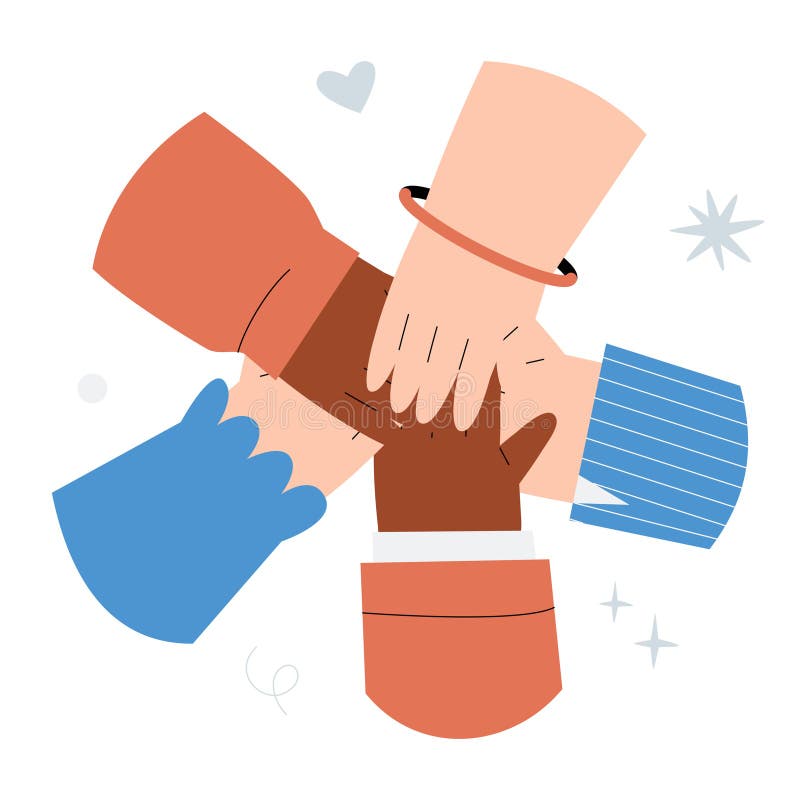 Hands Stacked Together in a Team Gesture in Flat Vector Illustration ...