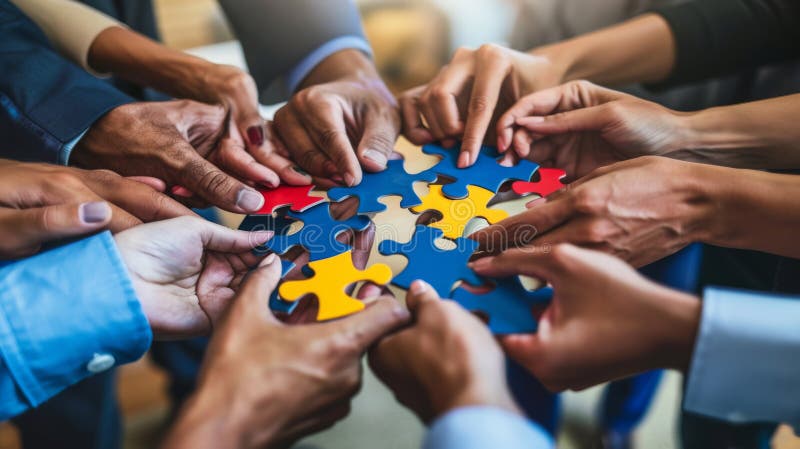 Multiple Hands of Diverse People are Connecting Colorful Puzzle Pieces ...