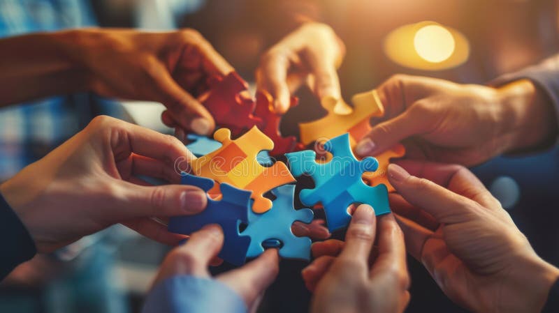 Multiple Hands of Diverse People are Connecting Colorful Puzzle Pieces ...
