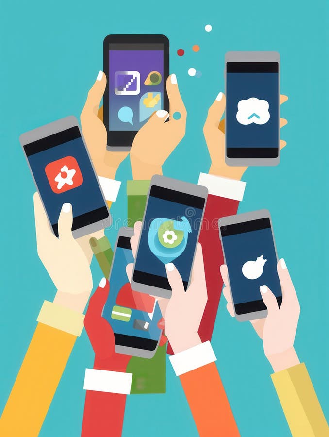 Multiple Hands are Engaged with Smartphones that Display Open Social ...